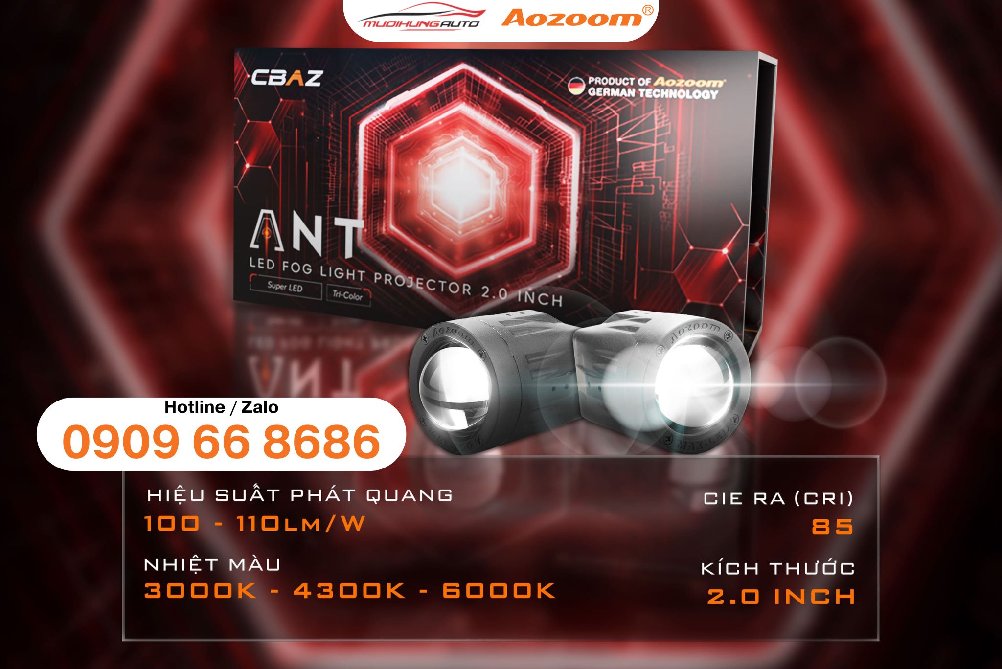 Đèn Bi Gầm Aozoom CBAZ Ant 2.0 inch - Mười Hùng Auto