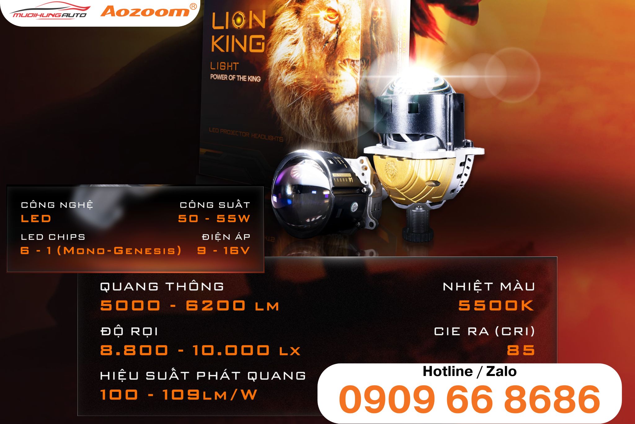 Đèn Bi LED Aozoom MTAZ Lion King - Mười Hùng Auto