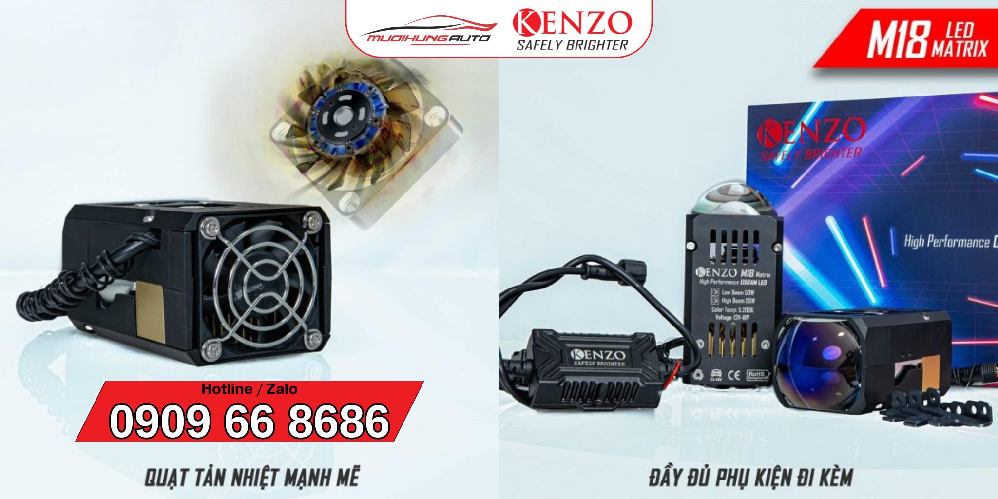 Đèn Bi LED Mini Kenzo M18 Matrix - Mười Hùng Auto