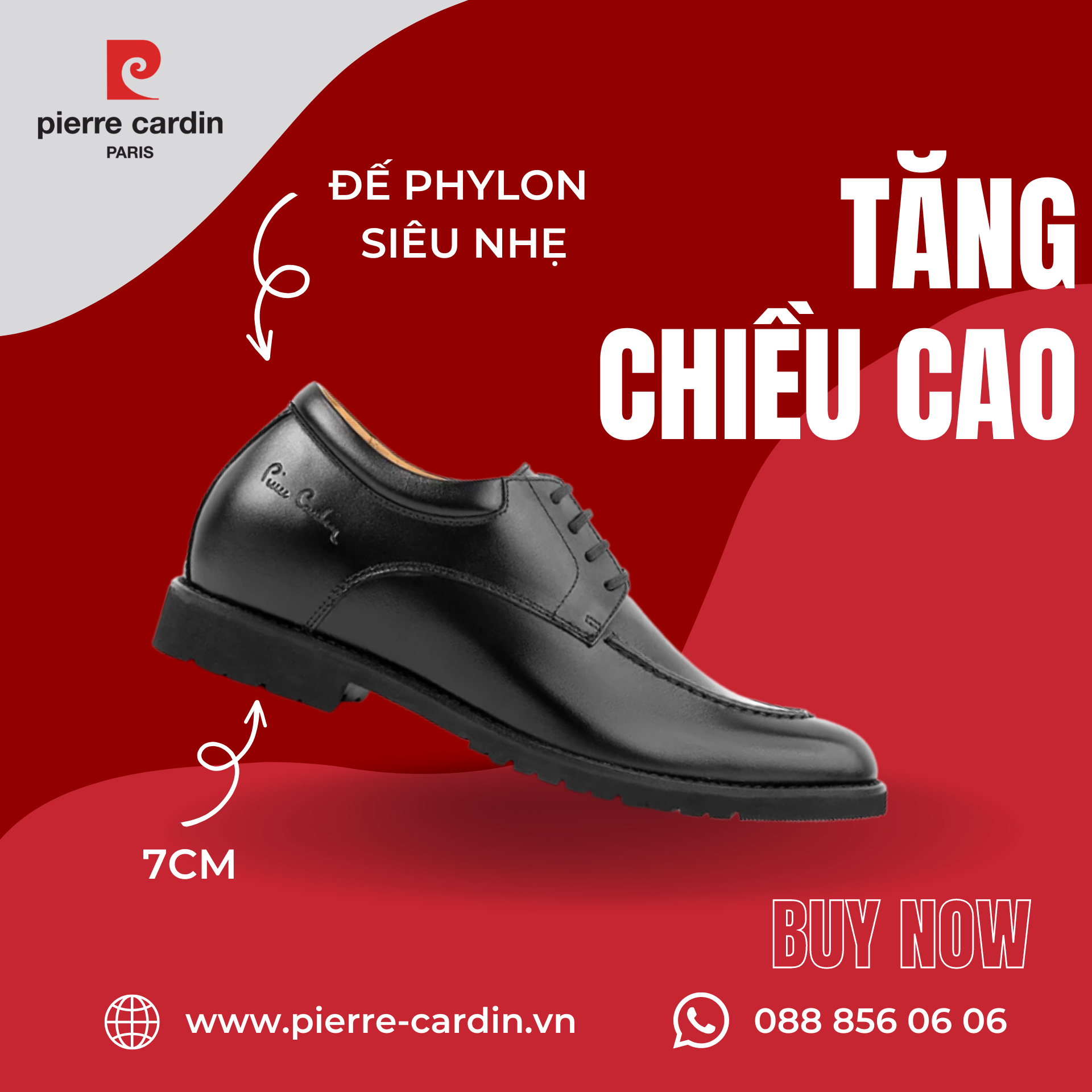 Giày Tây Nam Pierre Cardin Tăng Chiều Cao (+7cm) - Đế Phylon Siêu Nhẹ ...