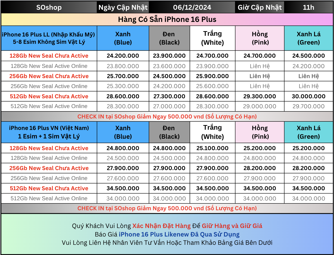 Giá iPhone 16 Plus Hàng Có Sẵn – SOshop