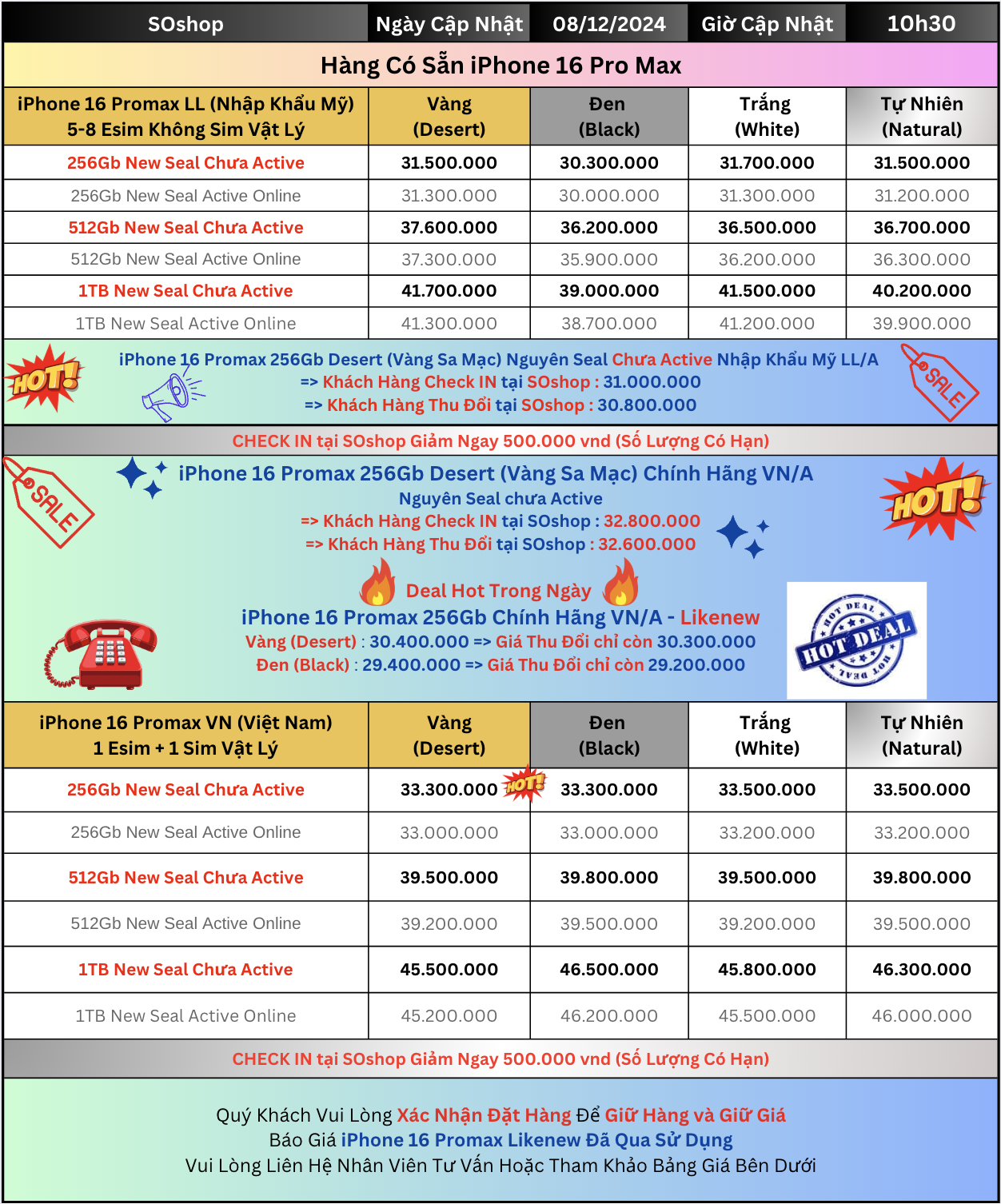 Giá iPhone 16 Pro Max Hàng Có Sẵn – SOshop