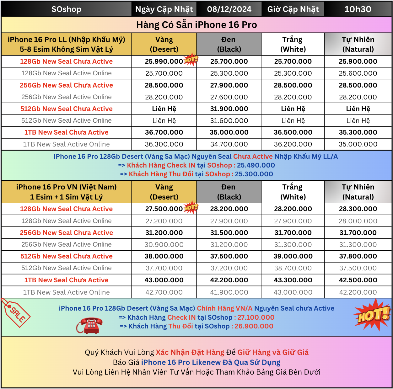 Giá iPhone 16 Pro Hàng Có Sẵn – SOshop