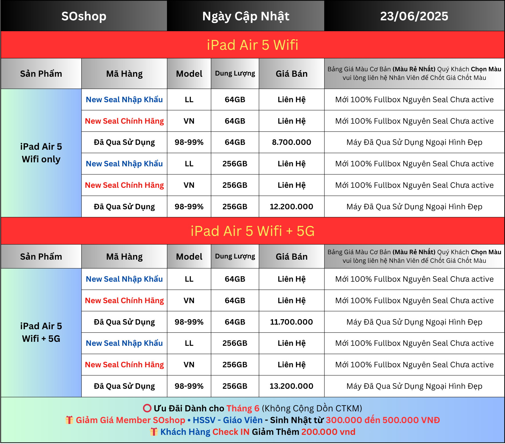 Giá iPad Air 5 – SOshop