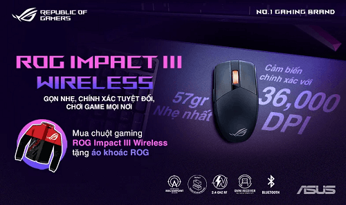 ROG IMPACT III WIRELESS – GỌN NHẸ, CHÍNH XÁC TUYỆT ĐỐI, CHƠI GAME MỌI