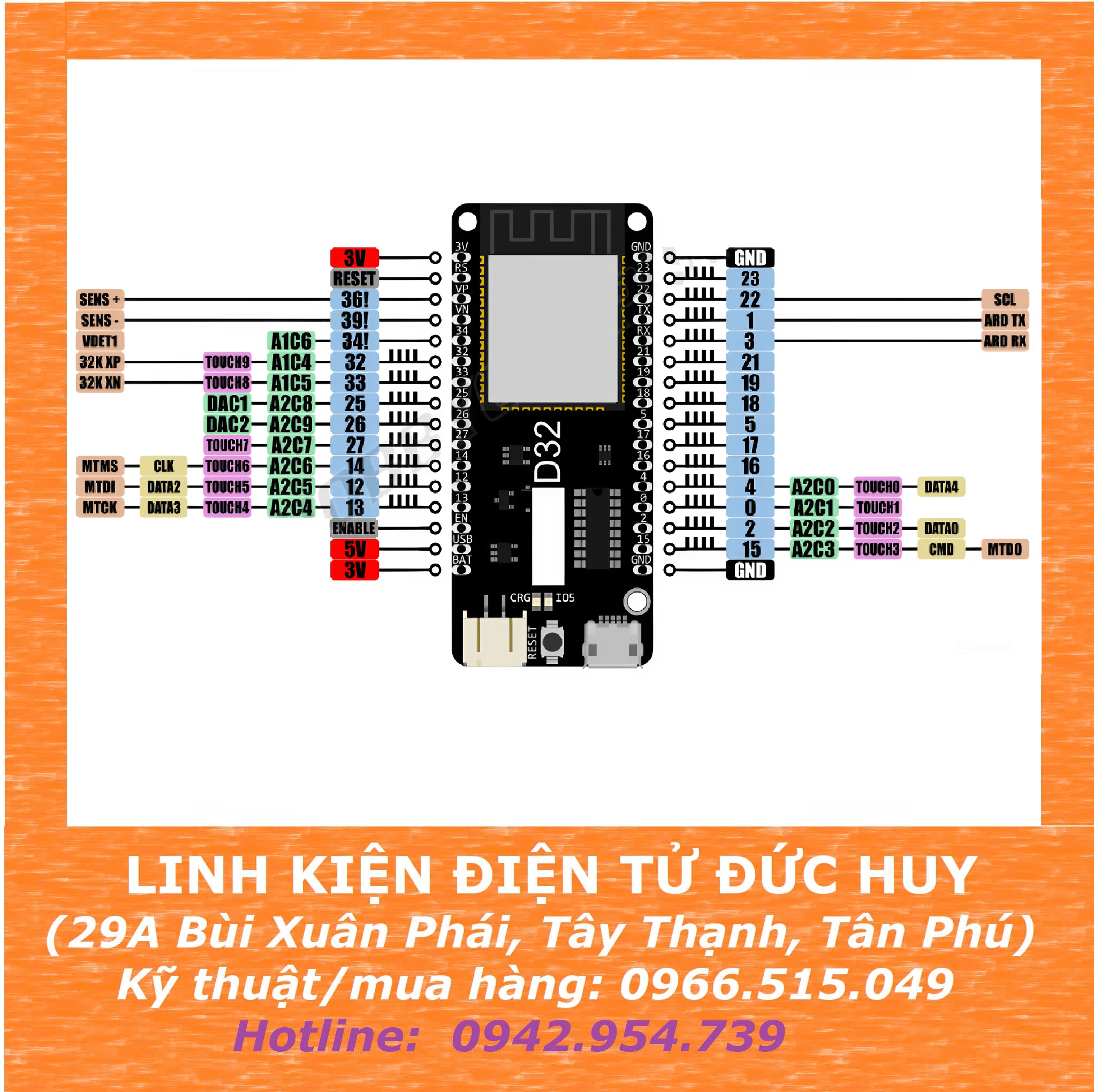 ESP32 LOLIN D32 V1.0.0 ESP32-WROOM-32 Mico USB CH340 WiFi Bluetooth – LINH KIỆN ĐIỆN TỬ ĐỨC HUY ...