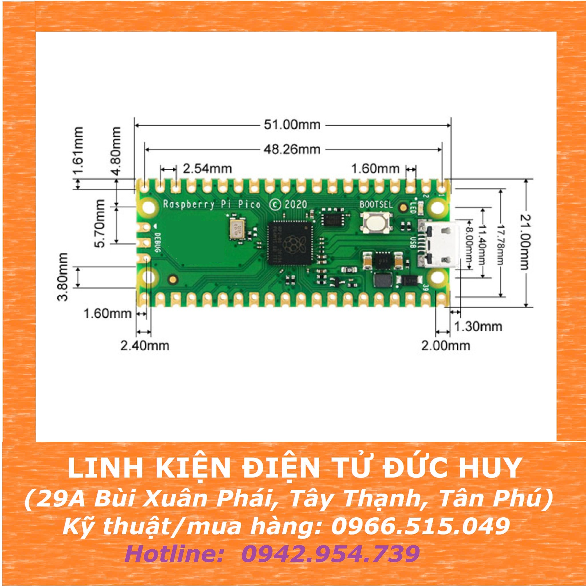 MẠCH RASPBERRY PI PICO RP2040, USB TYPE C – LINH KIỆN ĐIỆN TỬ ĐỨC HUY ...