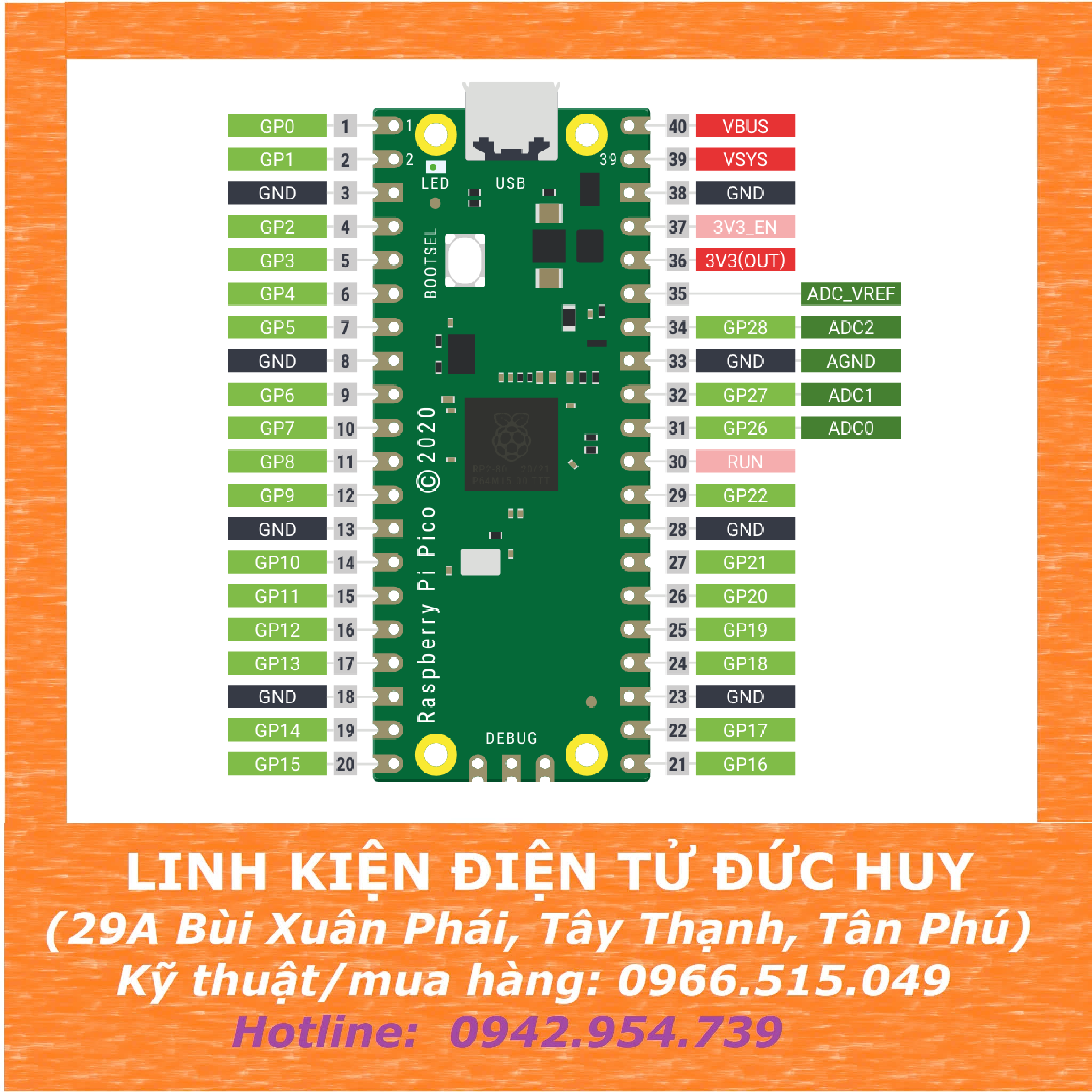 MẠCH RASPBERRY PI PICO RP2040 (hàn chân sẵn) – LINH KIỆN ĐIỆN TỬ ĐỨC HUY (29A BÙI XUÂN PHÁI)
