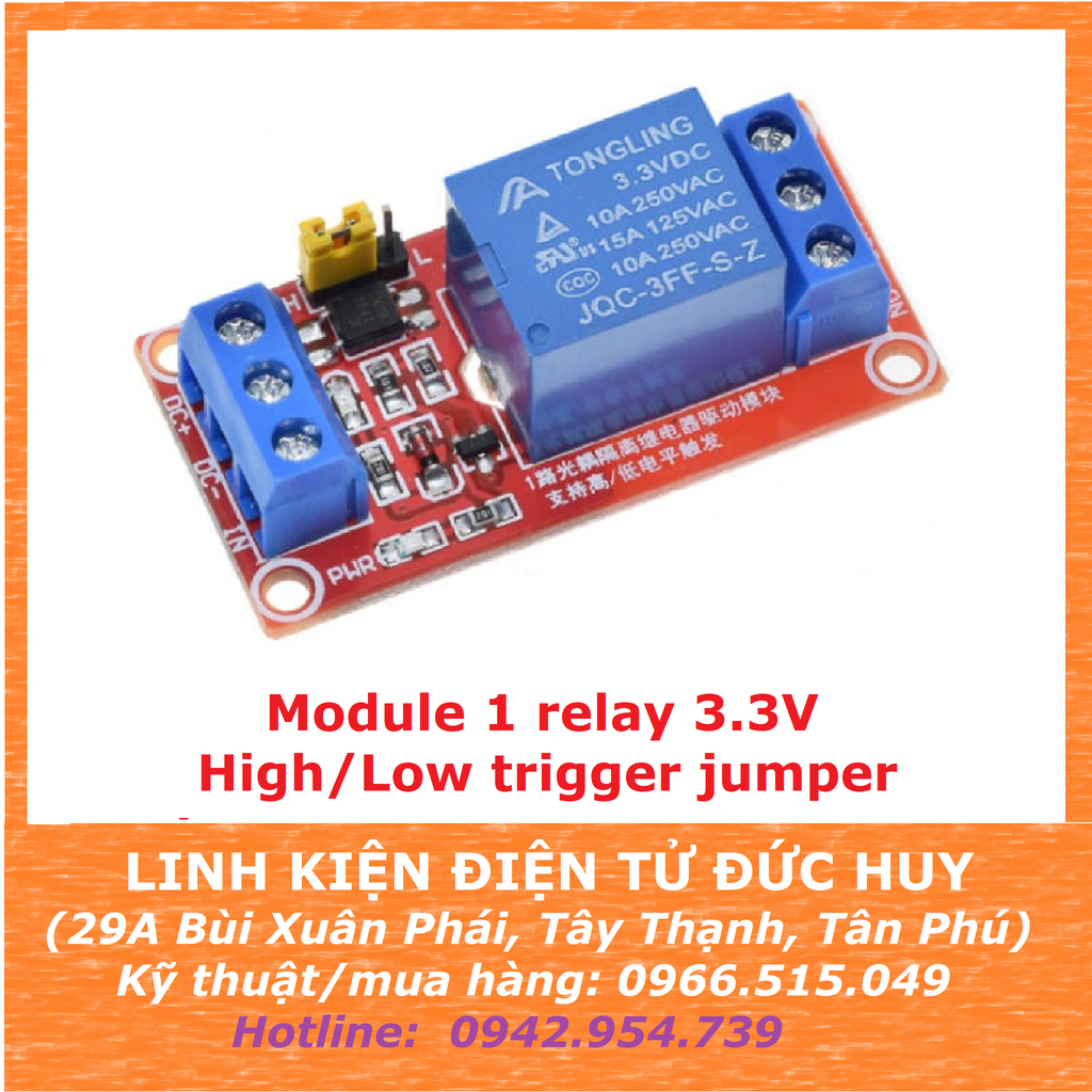 Module 1 relay 3.3V 10A có jumper kích High/Low trigger opto cách ly ...