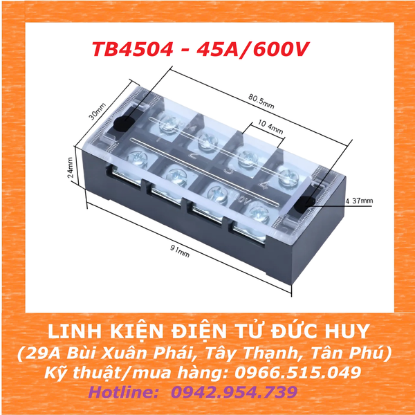 Cầu đấu dây Terminal block TB4504 - 45A/600V (4 cọc) – LINH KIỆN ĐIỆN ...