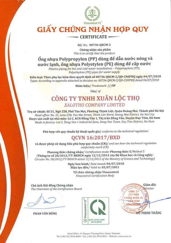 Giấy Chứng nhận hợp chuẩn hợp quy Sino SP Vanlock – CÔNG TY TNHH THIẾT ...