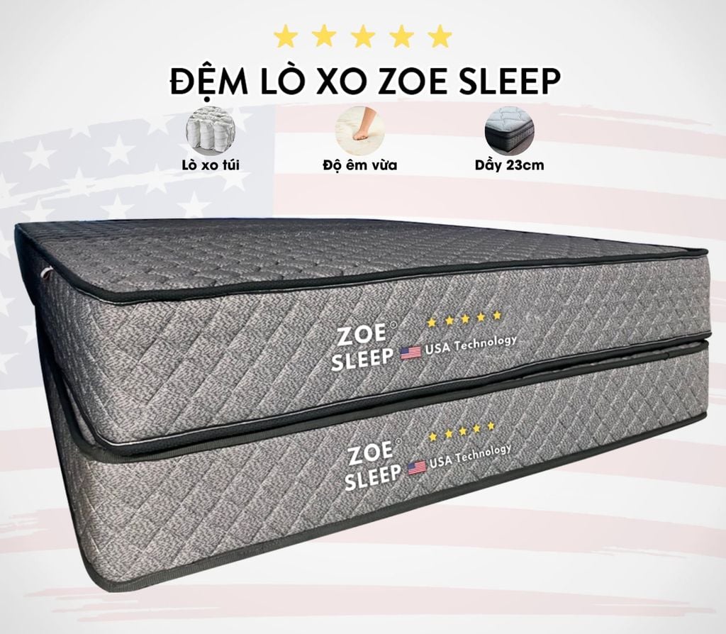 Đệm lò xo túi đa tầng ZOE SLEEP 🇺🇸 Công nghệ Mỹ – Đệm Chính Hãng