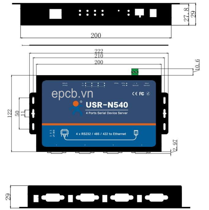 Bộ chuyển đổi 4 cổng RS485/232 sang Ethernet USR-N540