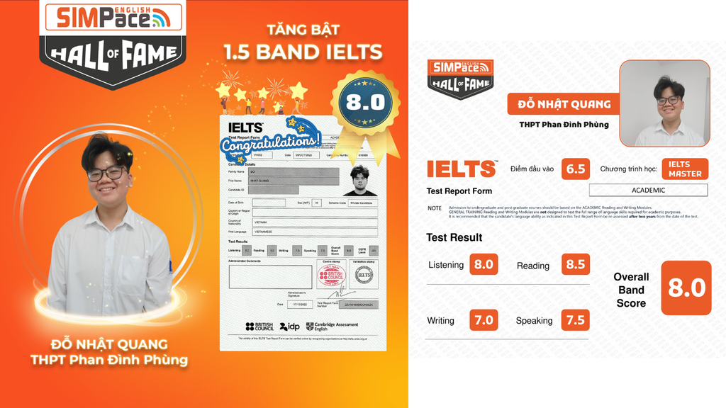 SIMPACE - HALL OF FAME: ĐỖ NHẬT QUANG 8.0 IELTS – SIMPace Vietnam
