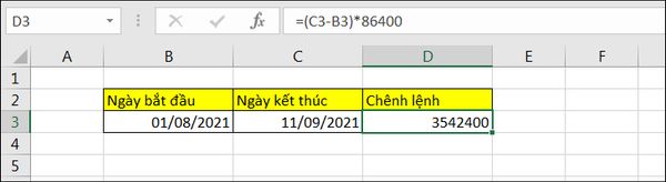 Cách tính chênh lệch thời gian trong Excel
