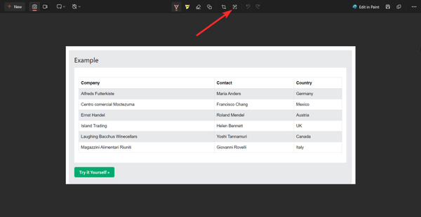 Copy bảng vào Excel bằng Snipping Tool
