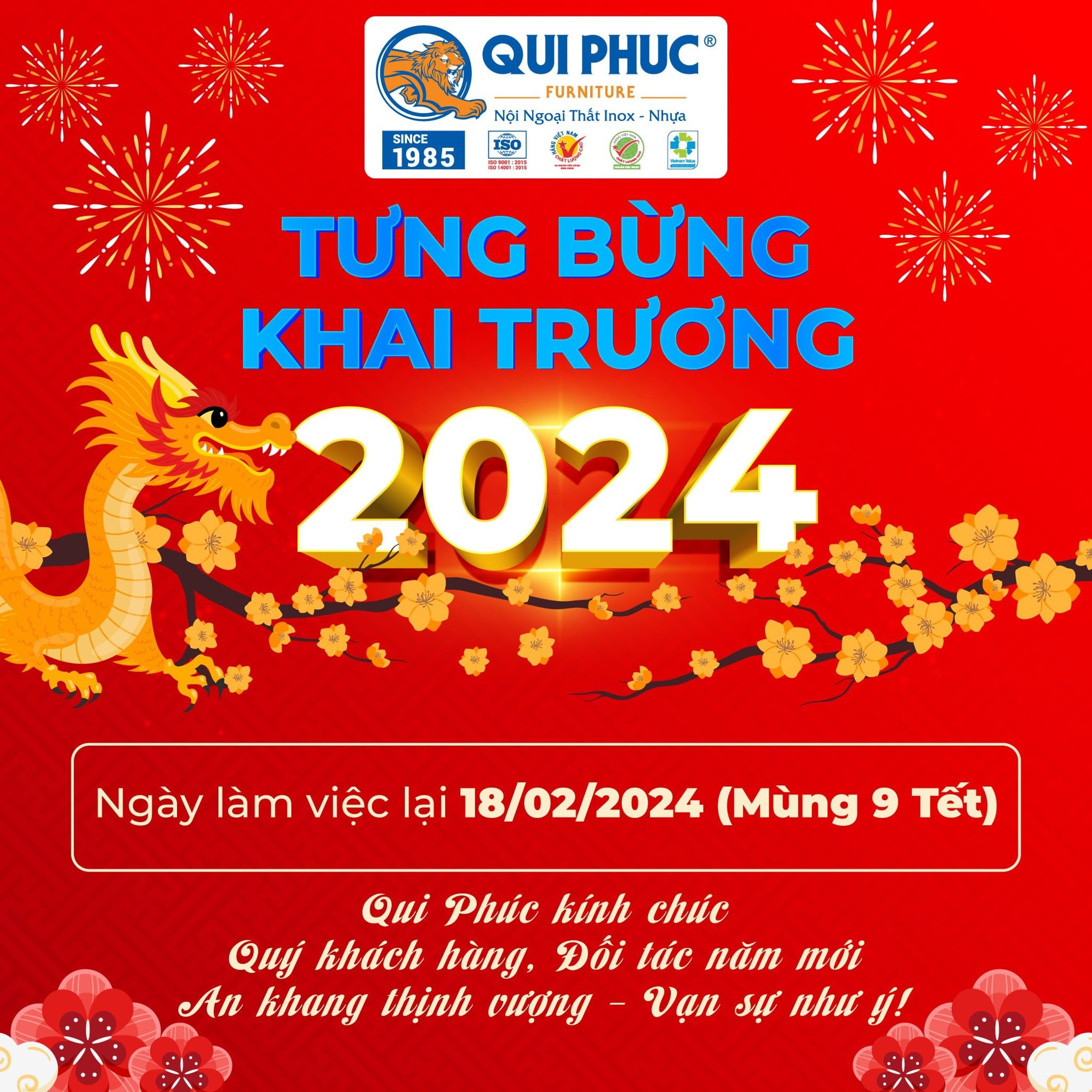 Qui Phúc thông báo lịch khai trương sau Tết Nguyên Đán 2024 – Qui Phúc ...