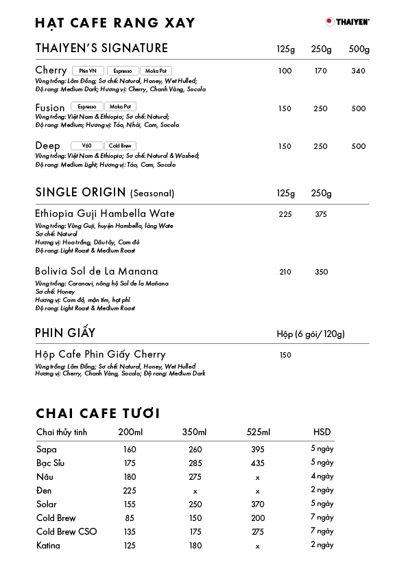 Menu THAIYEN CAFE
