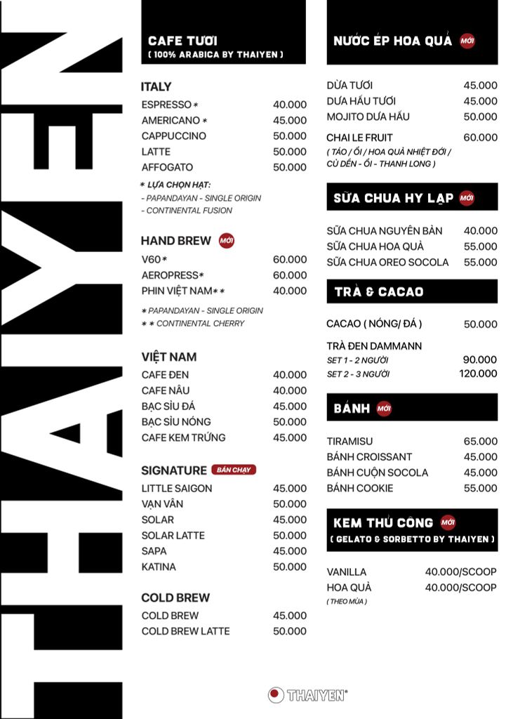 Menu THAIYEN CAFE