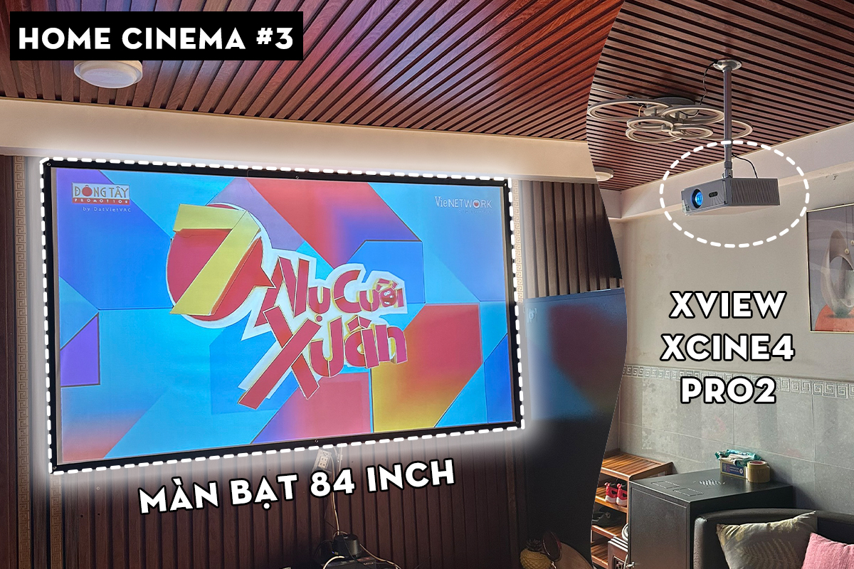 LẮP ĐẶT VÀ THI CÔNG XVIEW XCINE4 PRO2 VÀ MÀN BẠT GẮN TƯỜNG 84 INCH – MẮT THẤY TAI NGHE