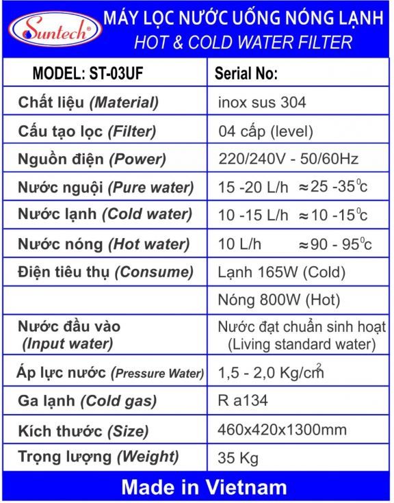 Máy Lọc Nước Suntech 3 Vòi Nóng Lạnh Nguội ST-03UF - Máy Lọc Nước ...