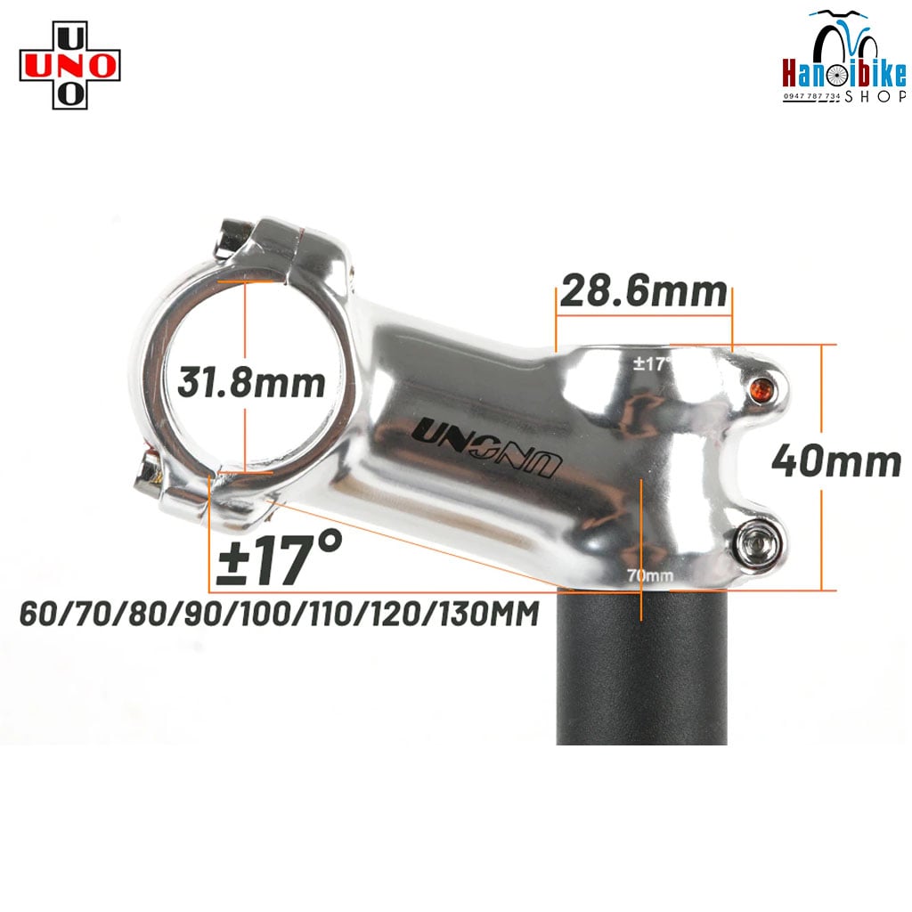 Potang xe đạp nhôm UNO góc nghiêng 17 độ 31,8mm cho Fixed Gear, MTB, R ...