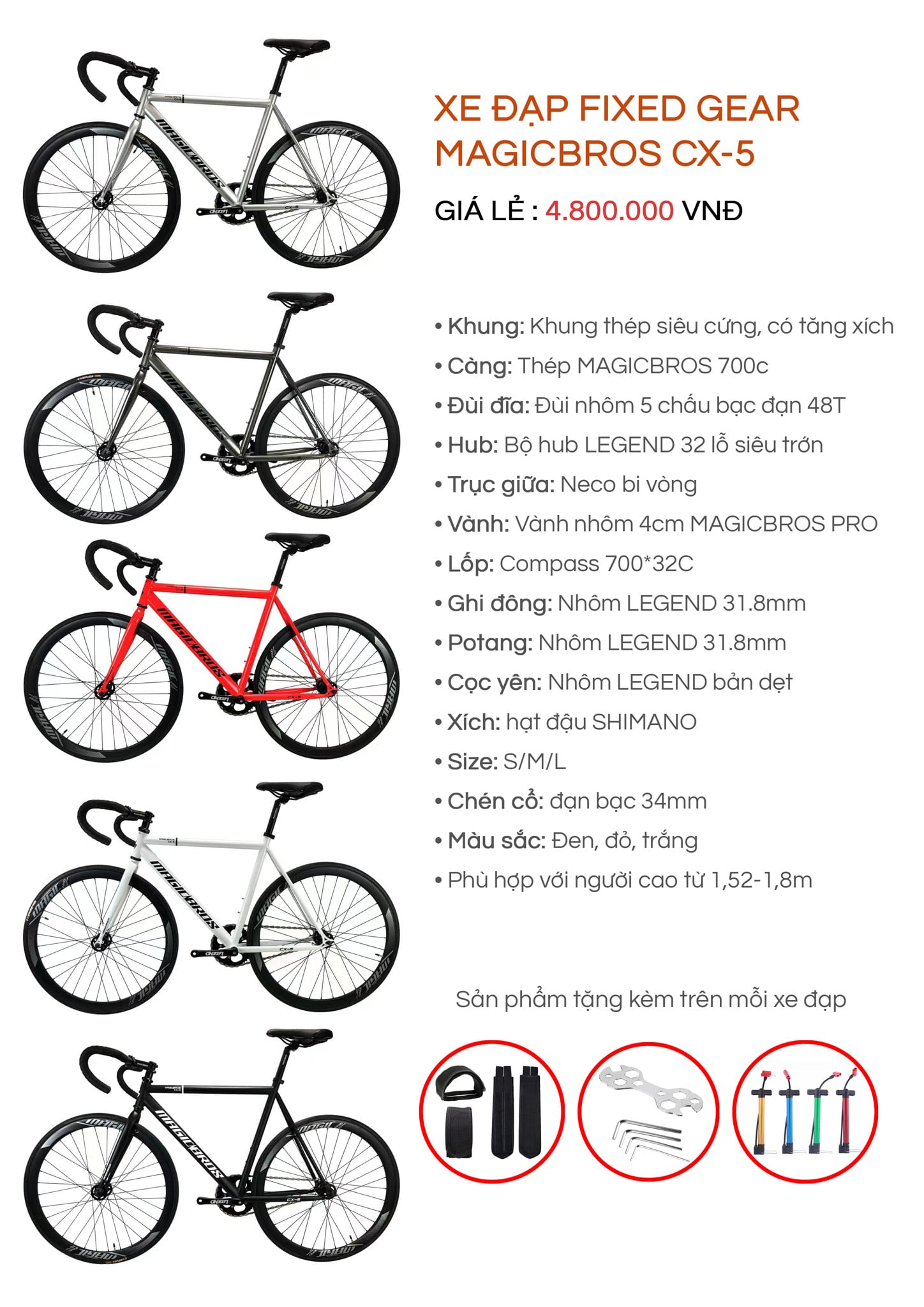 Xe đạp Fixed Gear Magicbros CX-5 khung thép – Hanoibike shop