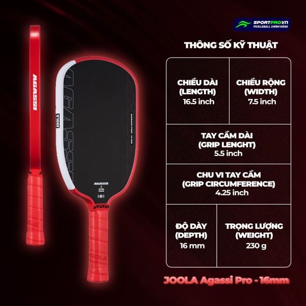 Review chi tiết vợt Joola Agassi Pro 14mm & 16mm