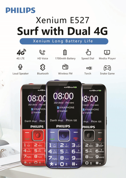 Điện thoại di động E-UTRA FDD (4G) Philips Xenium E527 – Phụ kiện Vivumax