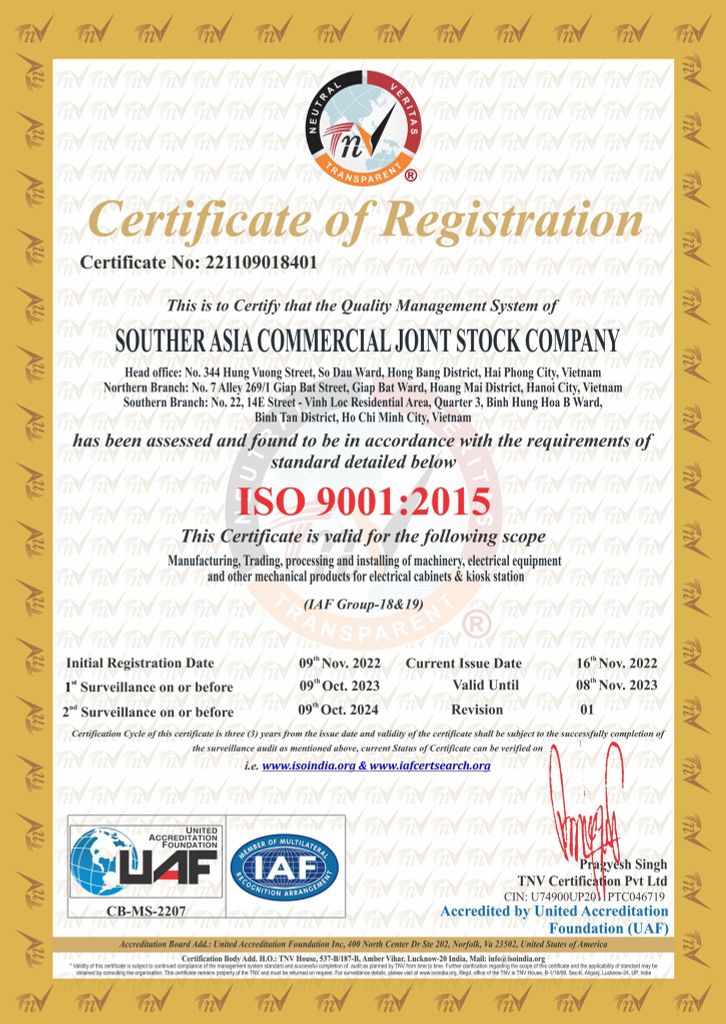SACOM JSC đón nhận chứng chỉ ISO 9001:2015 – NPP Vttb cho tủ bảng điện ...