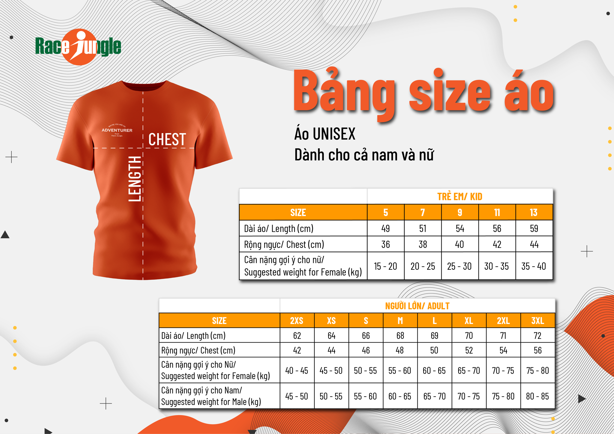 BẢNG SIZE ÁO/ T-SHIRT SIZE – RJ