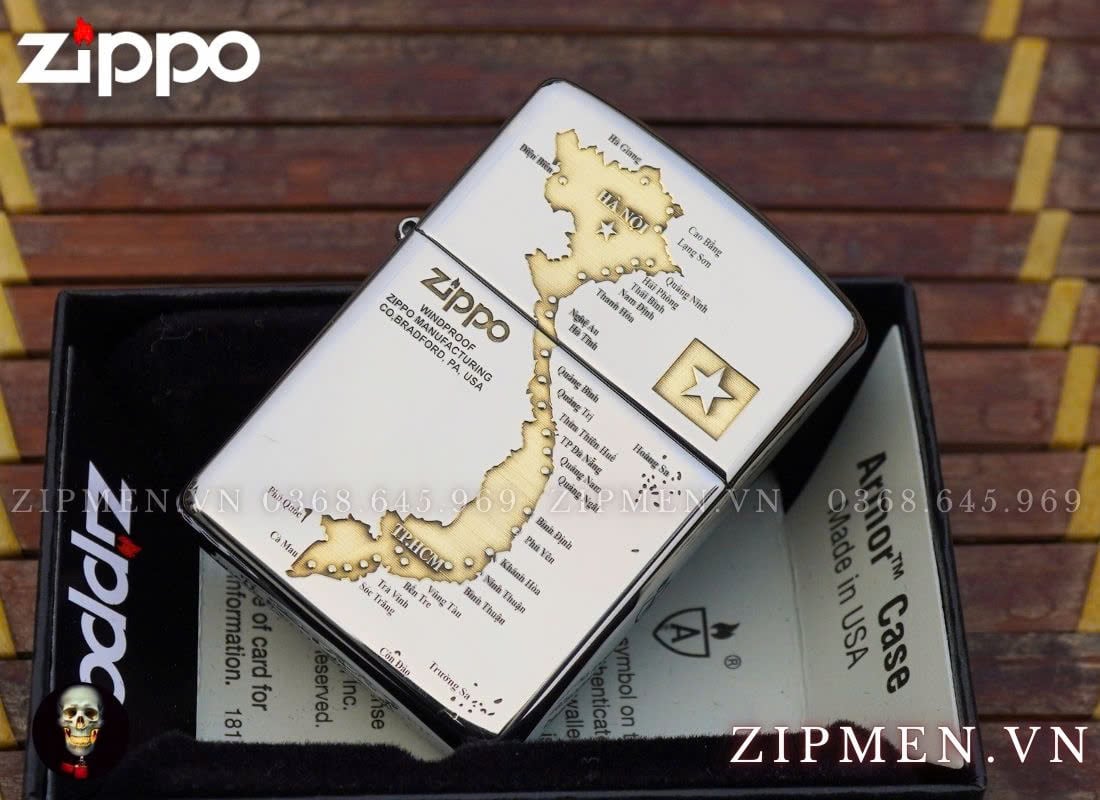 Bật lửa Zippo Armor bản đồ Việt Nam | Zippo USA trắng bóng – ZIPMEN