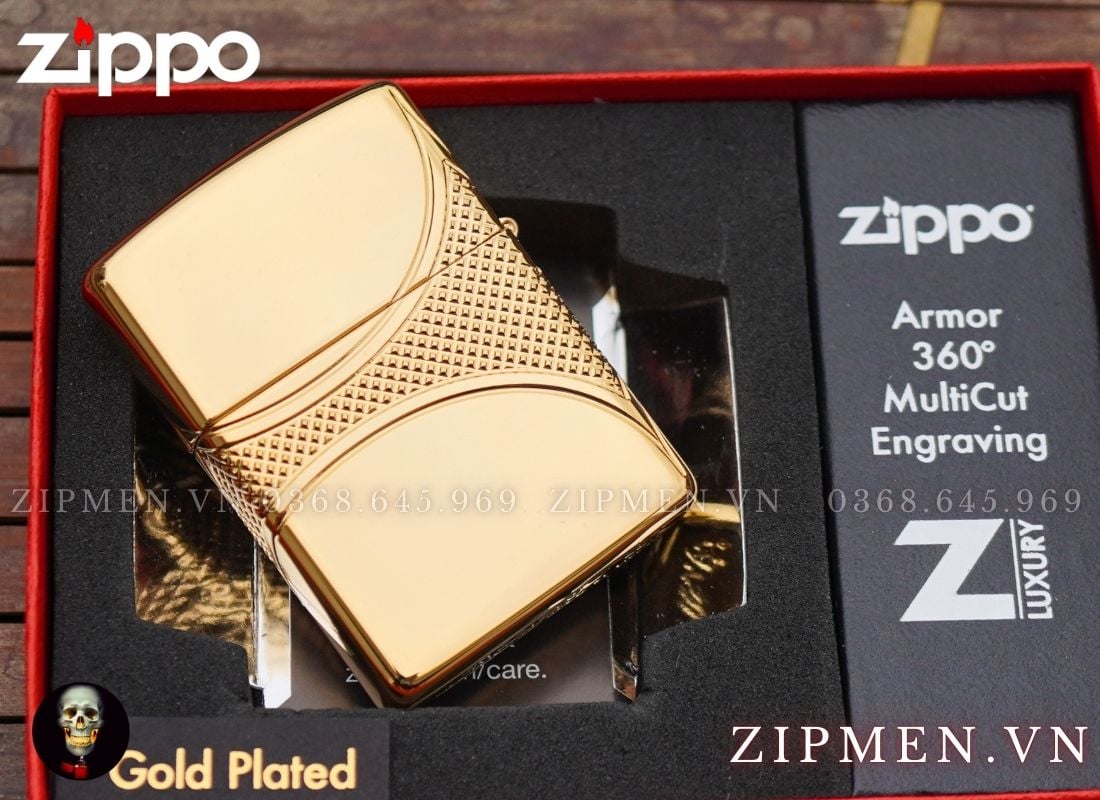 Zippo 49108 Fleu De Lis | Zippo Armor mạ vàng 24K cao cấp 360 Multicut ...