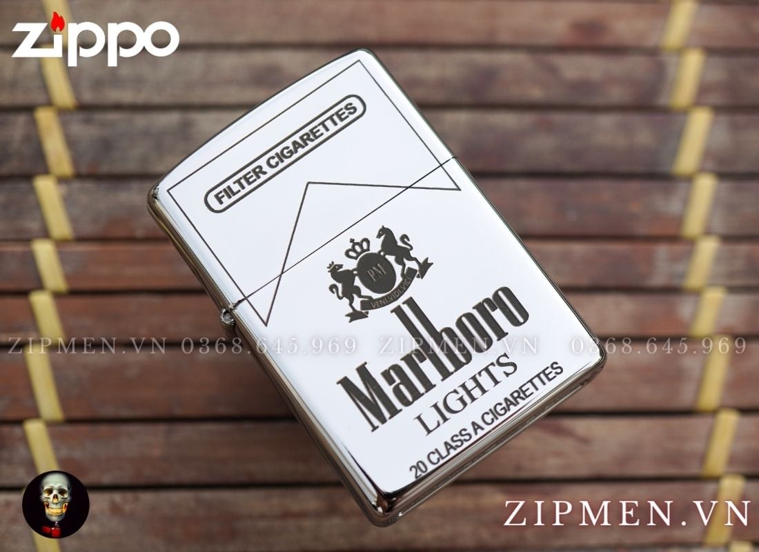 Zippo Marlboro trắng bóng | zippo marlboro giá rẻ – ZIPMEN