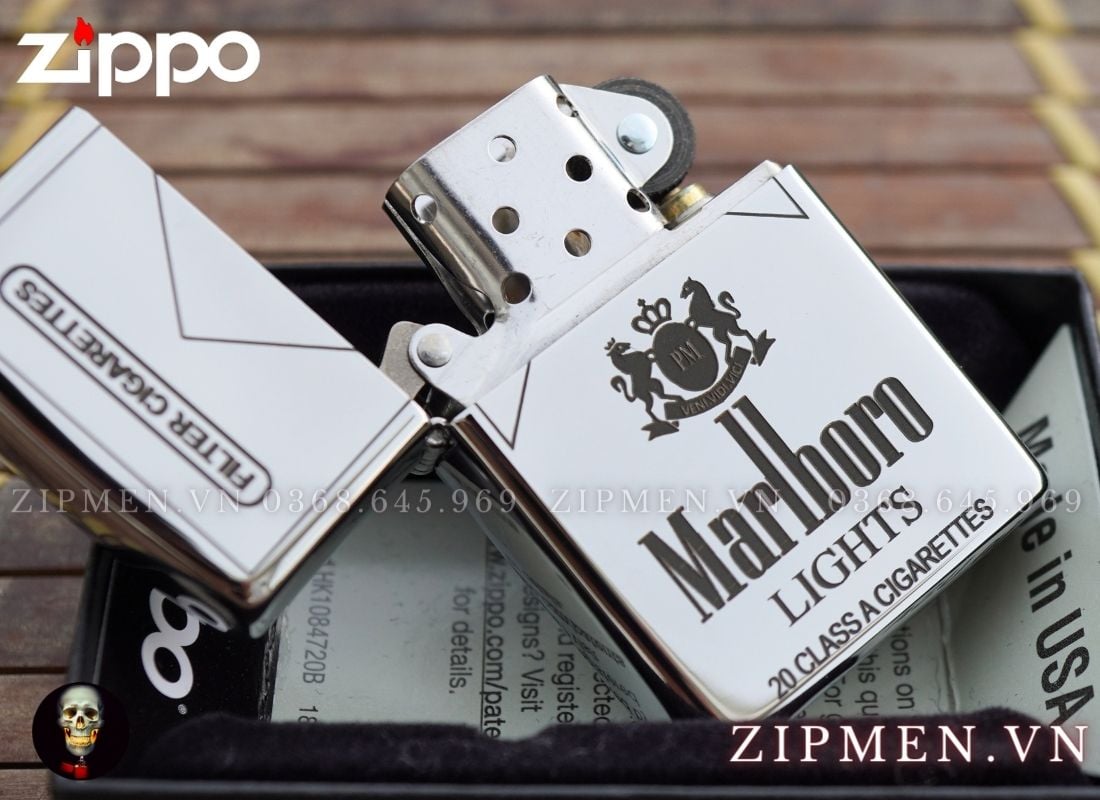 Zippo Marlboro trắng bóng | zippo marlboro giá rẻ – ZIPMEN