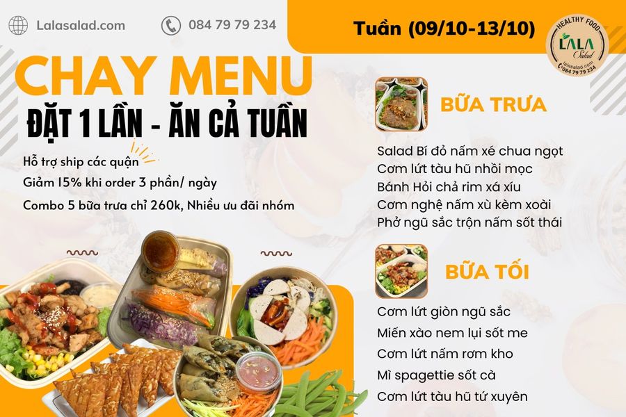 MENU CHAY ĐA DẠNG NHIỀU DƯỠNG CHẤT TUẦN 09/10 - 13/10 – LALA SALAD