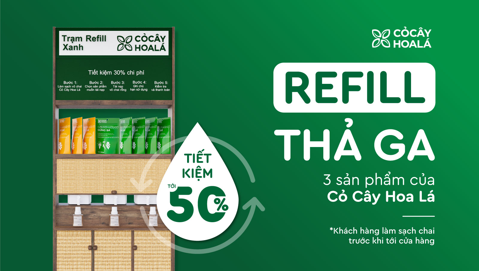 3 sản phẩm refill tại Trạm Refill Cỏ Cây Hoa Lá