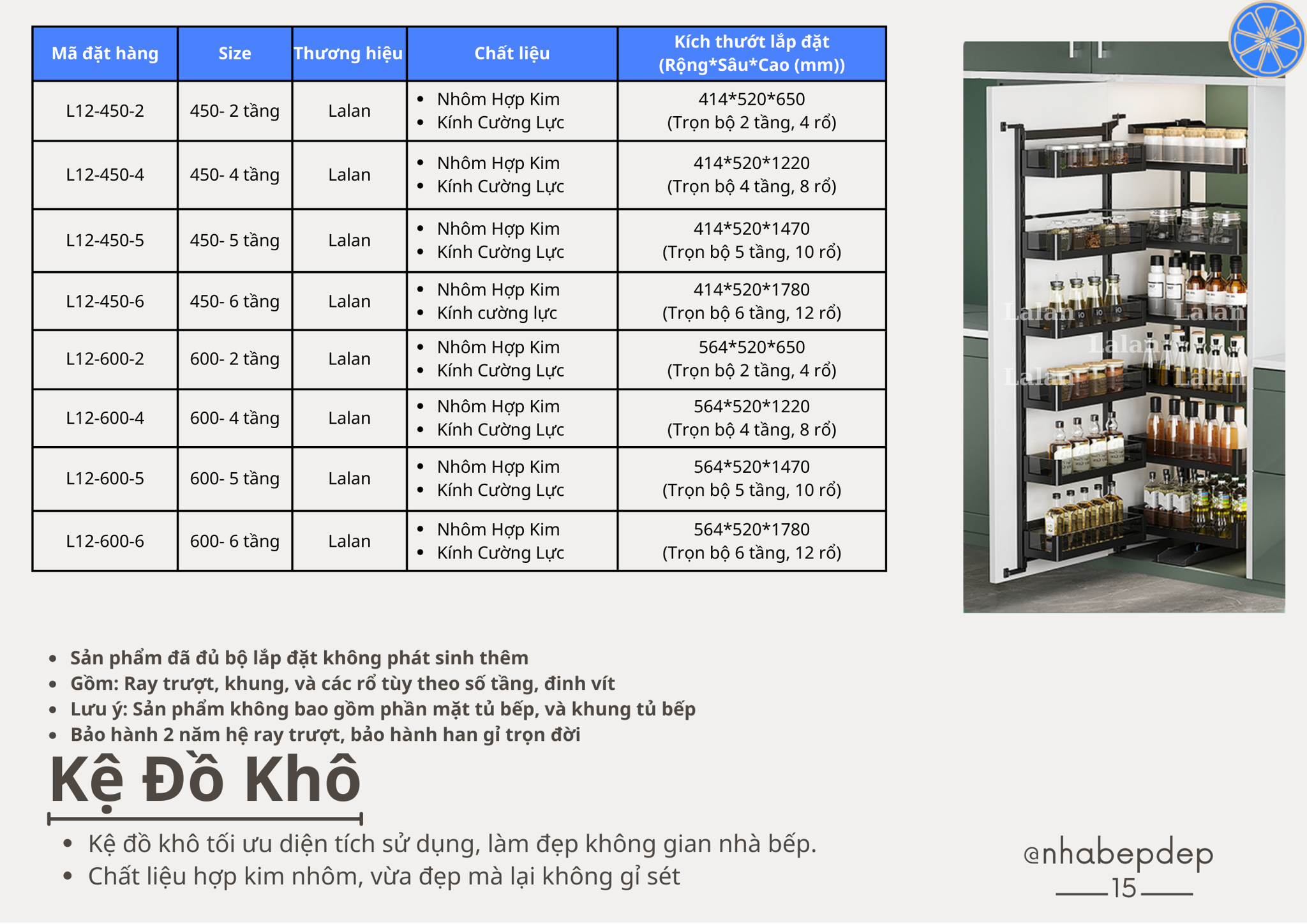 TỦ ĐỒ KHÔ PHỤ KIỆN BẾP CHÍNH HÃNG LALAN VẬT LIỆU HỢP KIM NHÔM XINGFA V ...