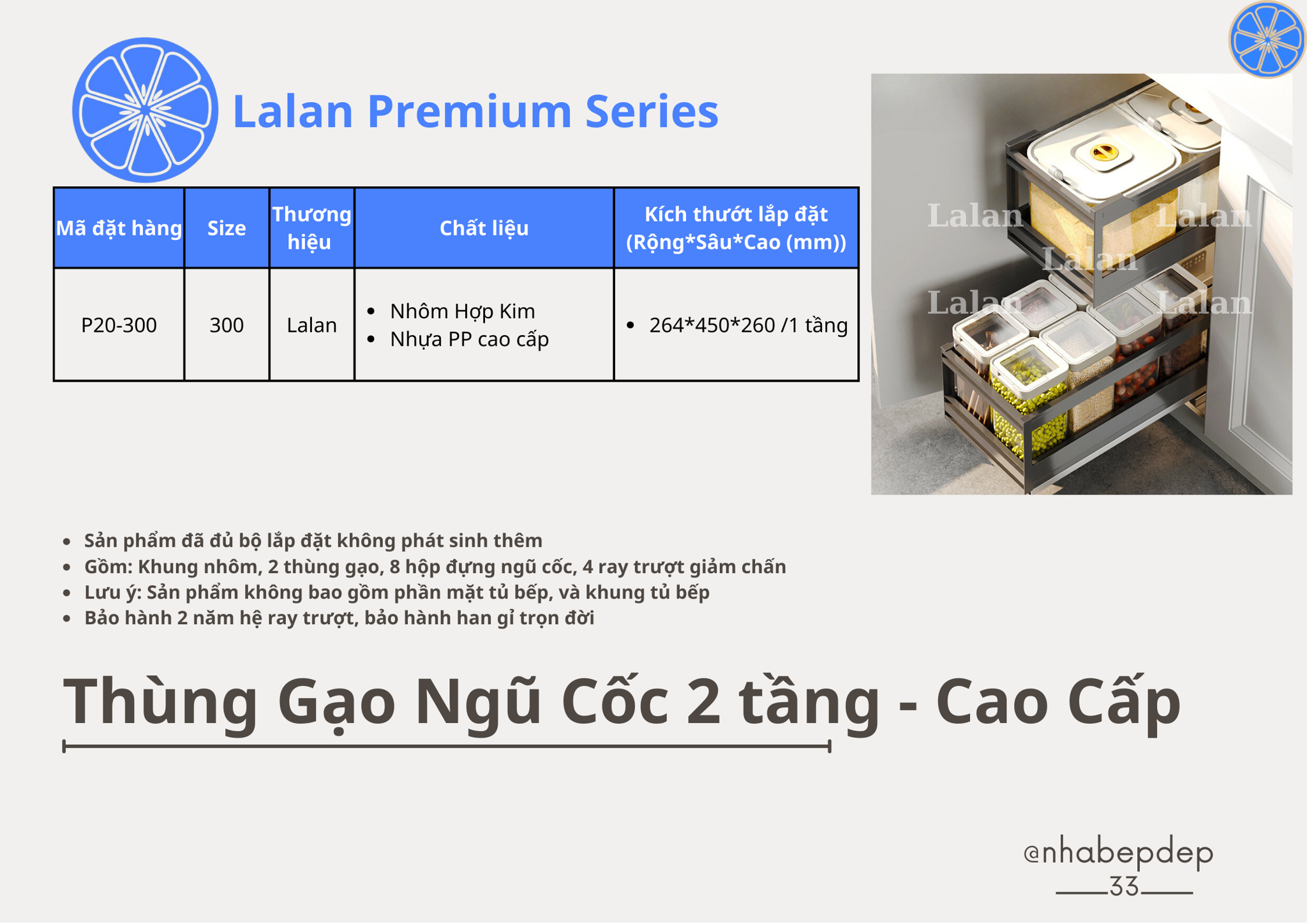 Thùng Gạo Ngũ Cốc 2 tầng - Phụ Kiện Bếp Cao Cấp – Lalan