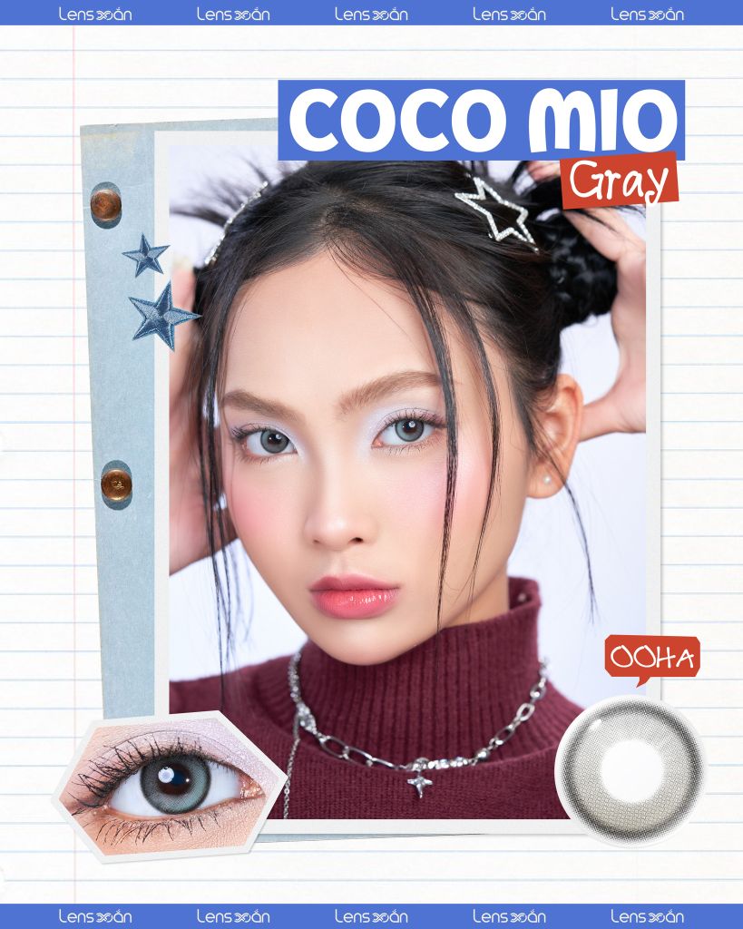 Coco Mio Gray – Lens xám ánh xanh highlight bling bling nổi bật 2025