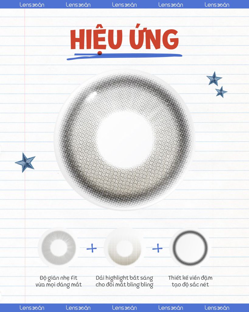 Coco Mio Gray – Lens xám ánh xanh highlight bling bling nổi bật 2025