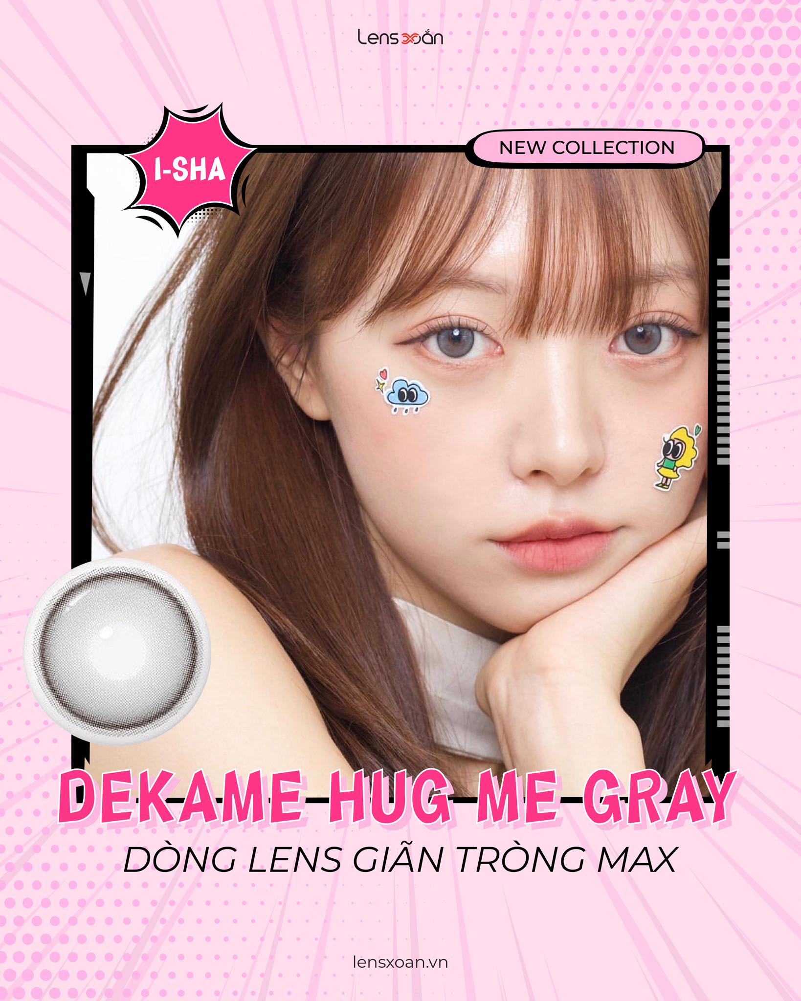 Lens 6 tháng Dekame Gray - I-Sha | Lens xám trà trong vắt to tròn