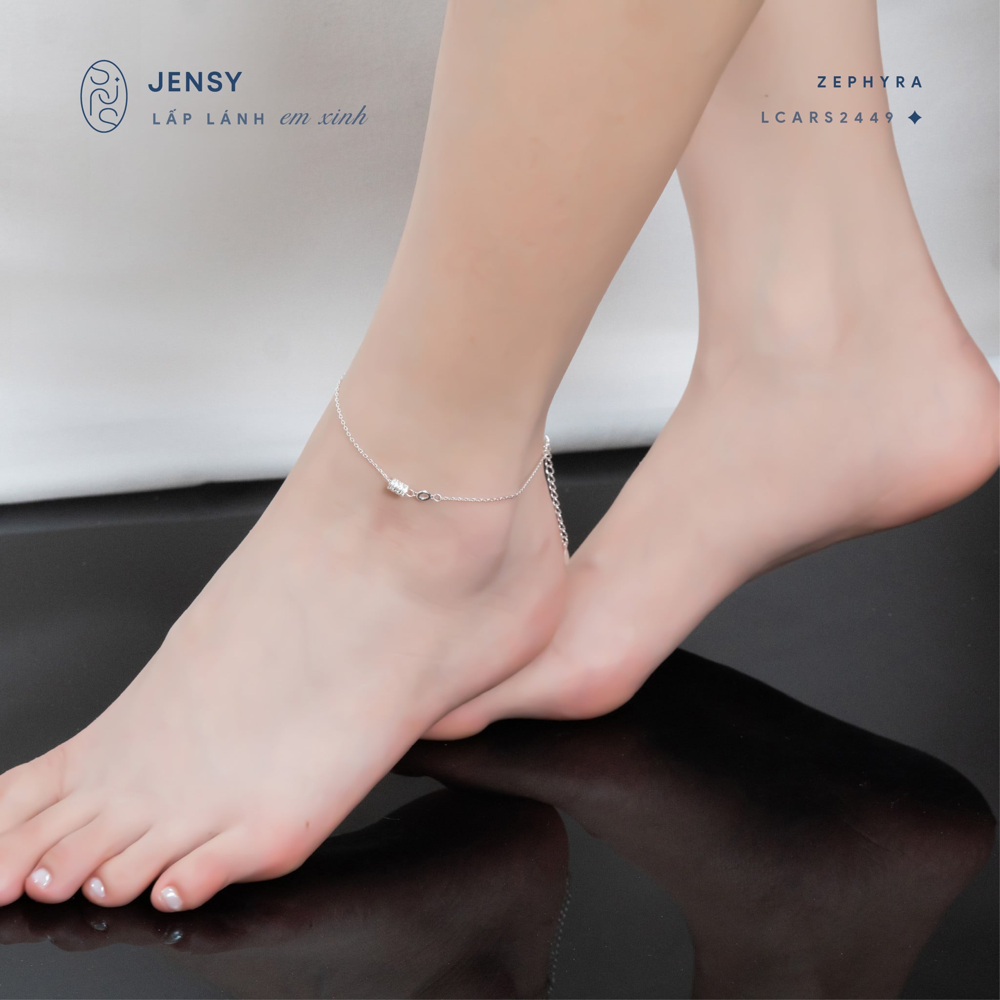 Lắc Chân Bạc Nữ S925 JENSY Dáng Mảnh Kèm Hạt Charm "Zephyra" LCARS2449 ...