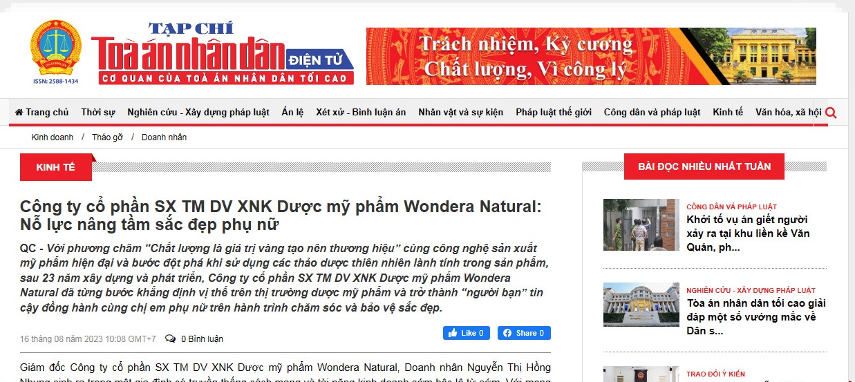 Công ty cổ phần SX TM DV XNK Dược mỹ phẩm Wondera Natural: Nỗ lực nâng – CÔNG TY CỔ PHẦN SX TMDV ...