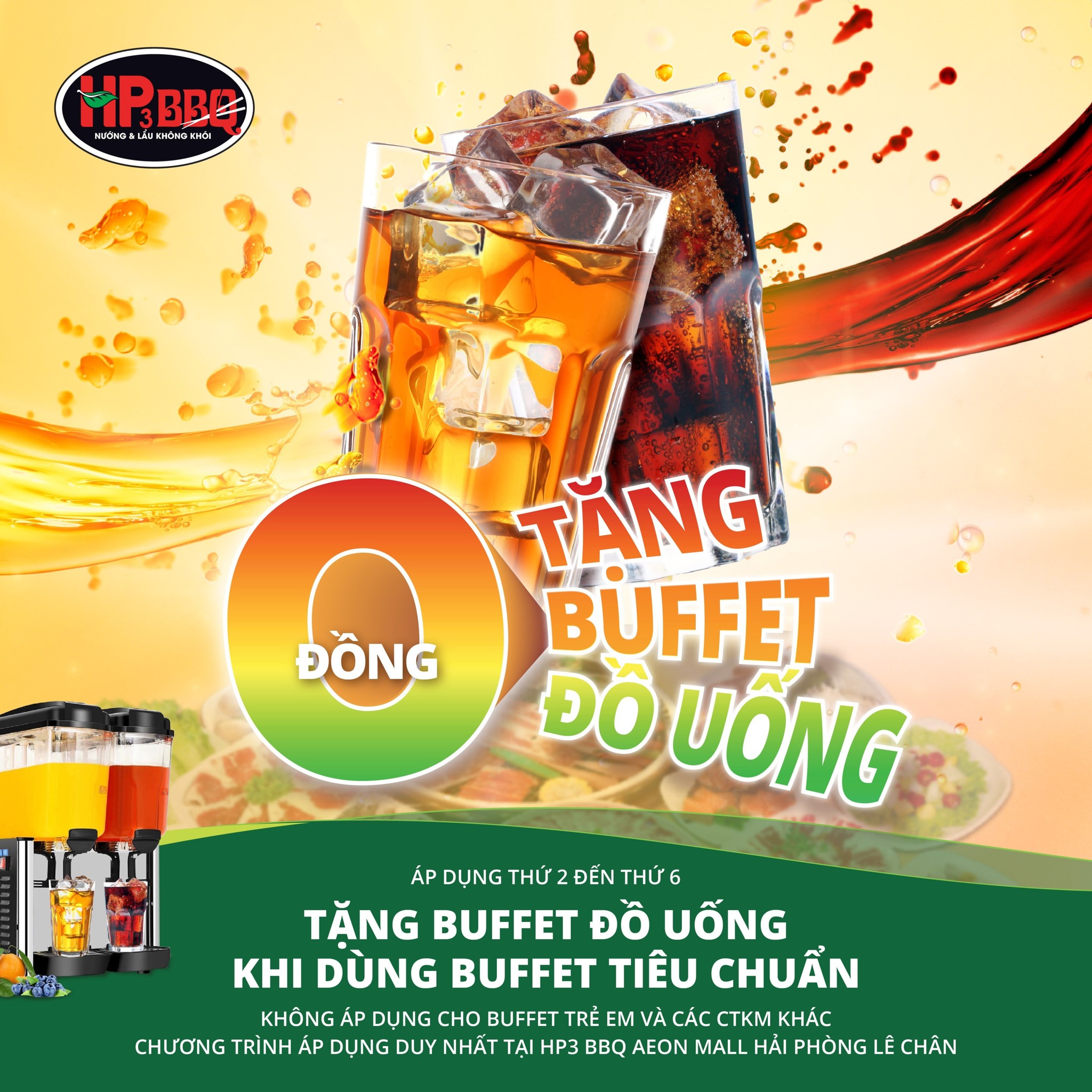 [HP3 BBQ AEON MALL] TẶNG BUFFET ĐỒ UỐNG CHO MỖI SUẤT BUFFET TIÊU CHUẨN