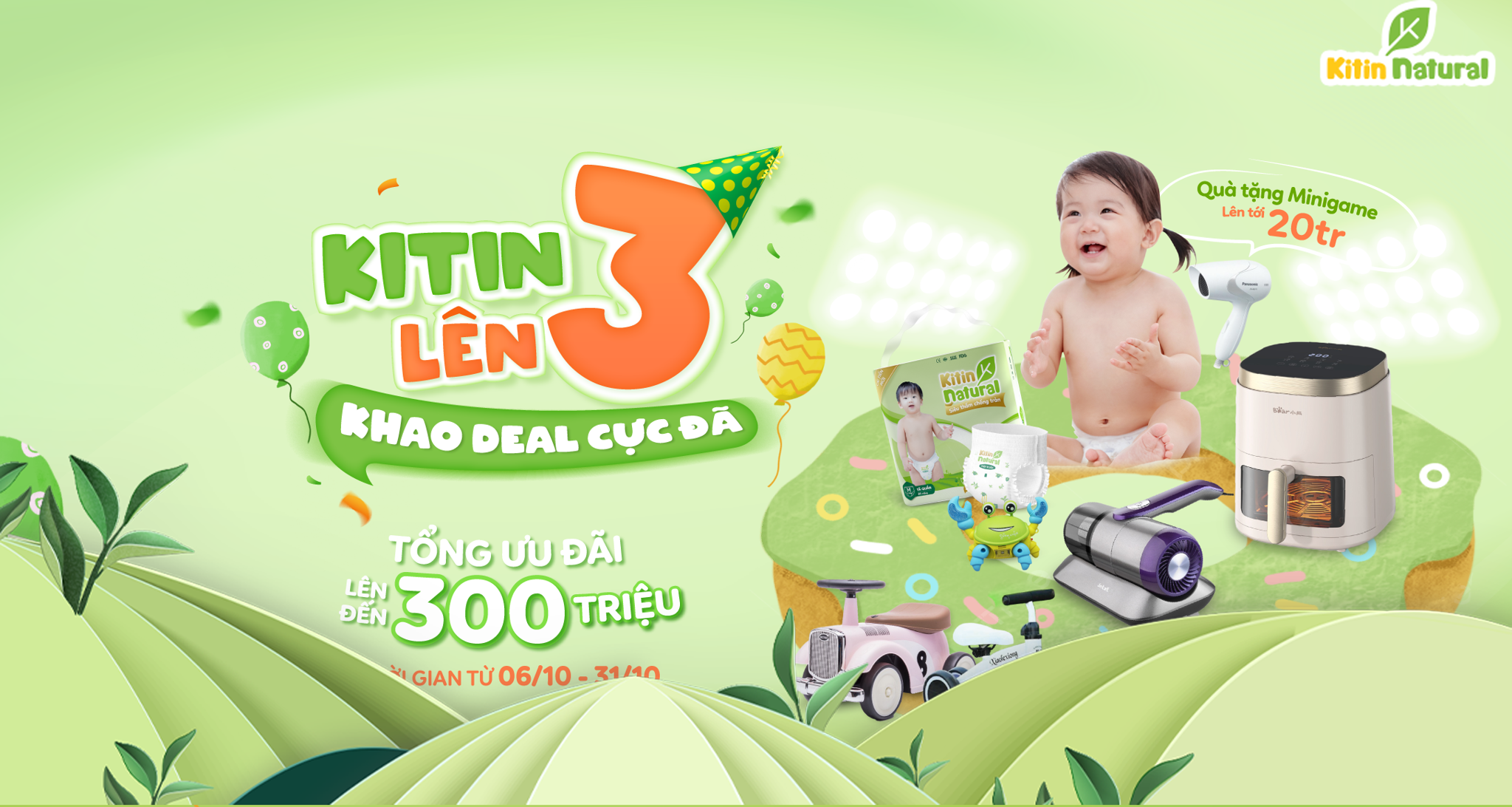 Mừng Kitin lên 3 - Mẹ nhận ưu đãi thả ga – Tã bỉm Kitin Natural