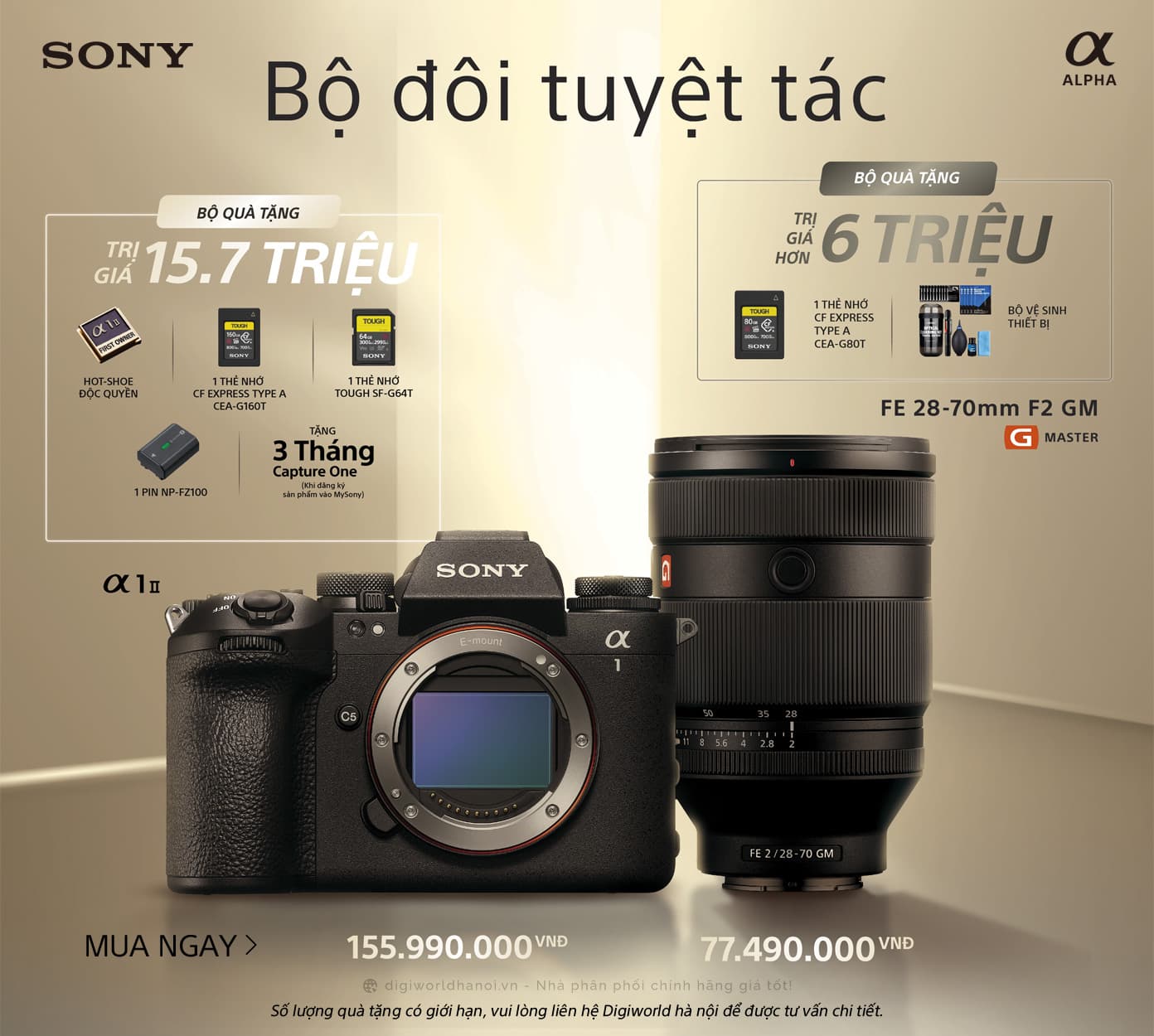Sony Alpha Mark II, FE 28-70mm F2 GM – Digiworld Hà Nội