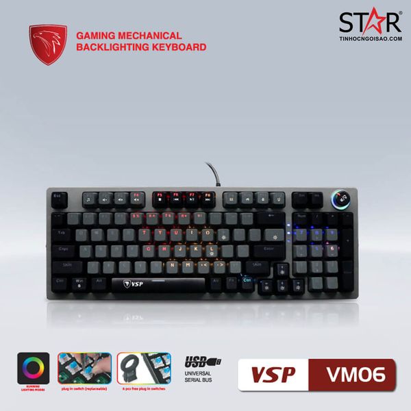 Bàn Phím Cơ VSP eSport Gaming VM06 Black Grey LED RGB – TINHOCNGOISAO.COM