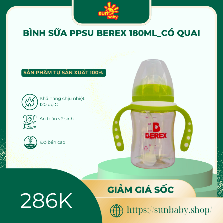 Bình sữa Nhựa PPSU Berex cổ rộng, chống đầy hơi cho bé(180ml) – Sunbaby ...
