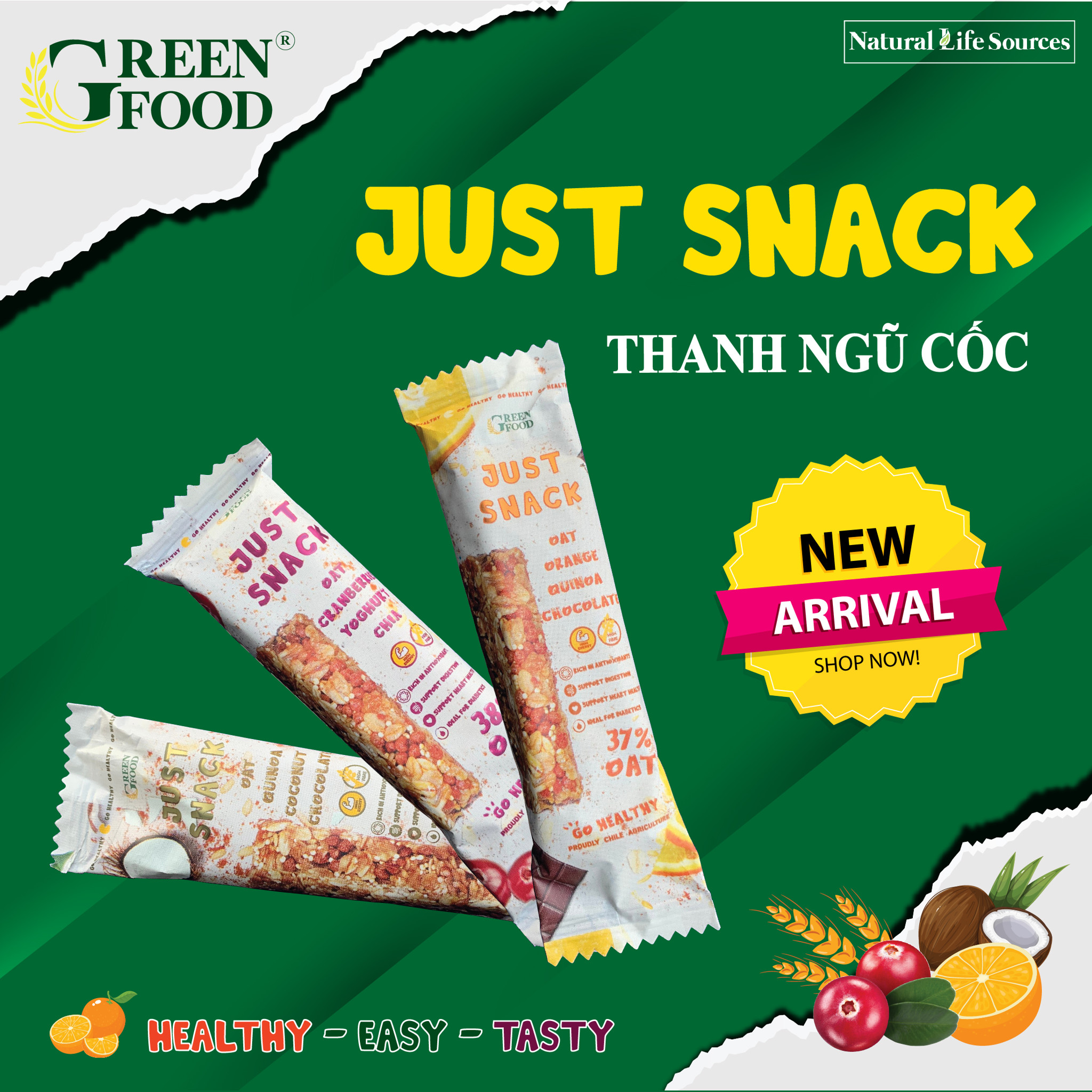 Sản phẩm mới: JUST SNACK THANH NGŨ CỐC – Green Food
